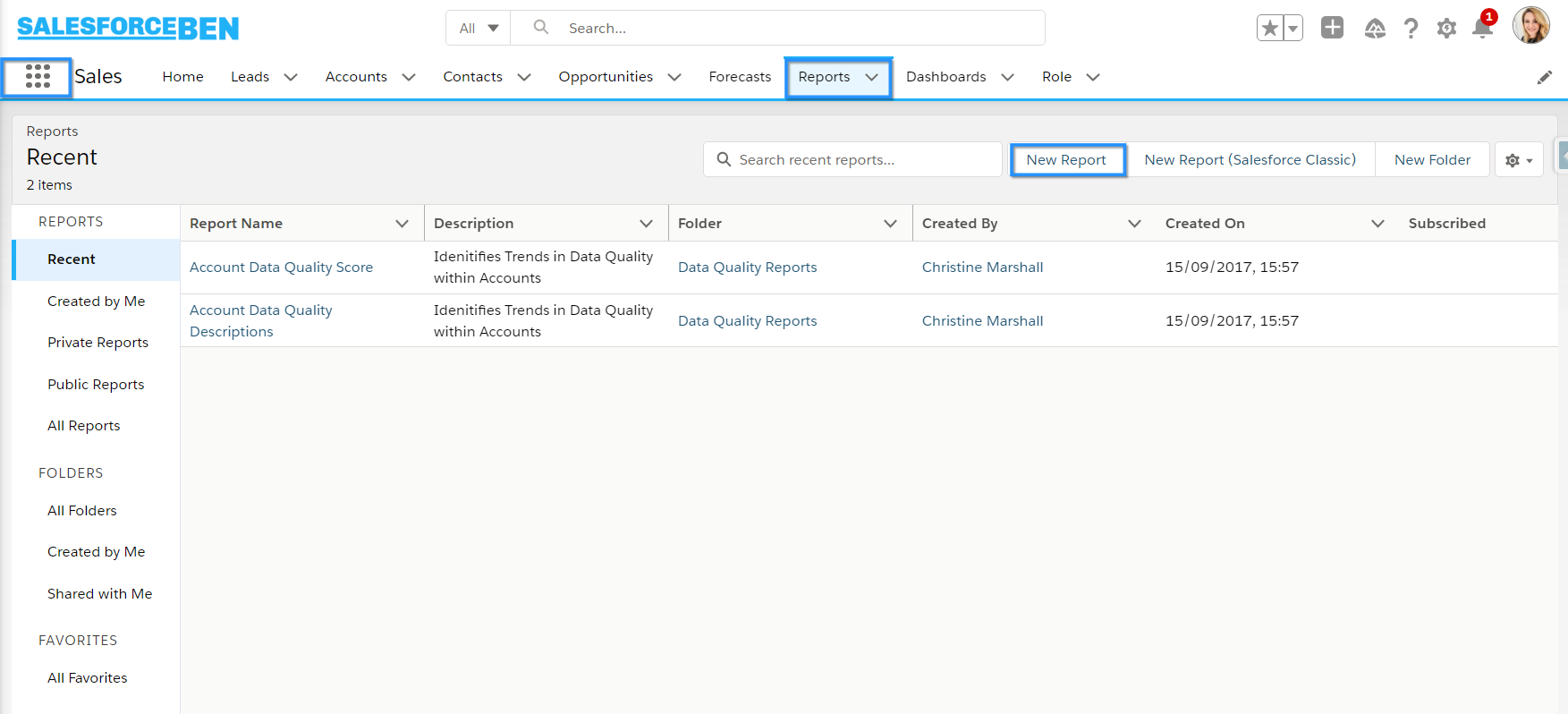 如何在Salesforce |中创建报告Salesforce Ben - beplay体育极光